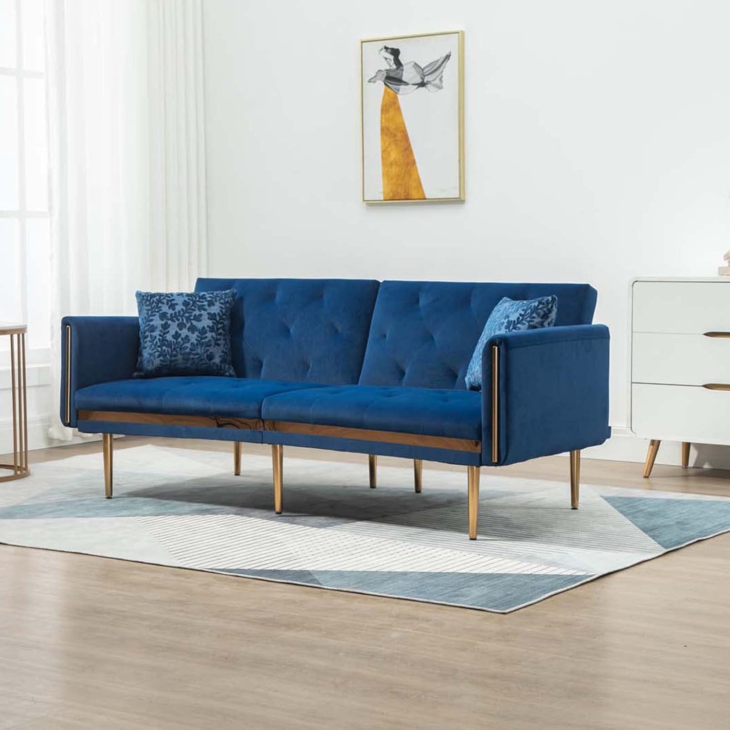 Amazon.com: TMEOSK Convertible Velvet Futon Upholstered Sleeper Sofa ...