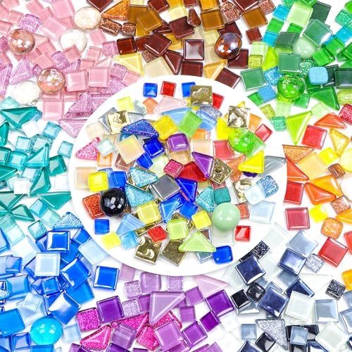 Amazon.com: 600pcs Mixed Color Mosaic Tiles Irregular Crystal Glass ...