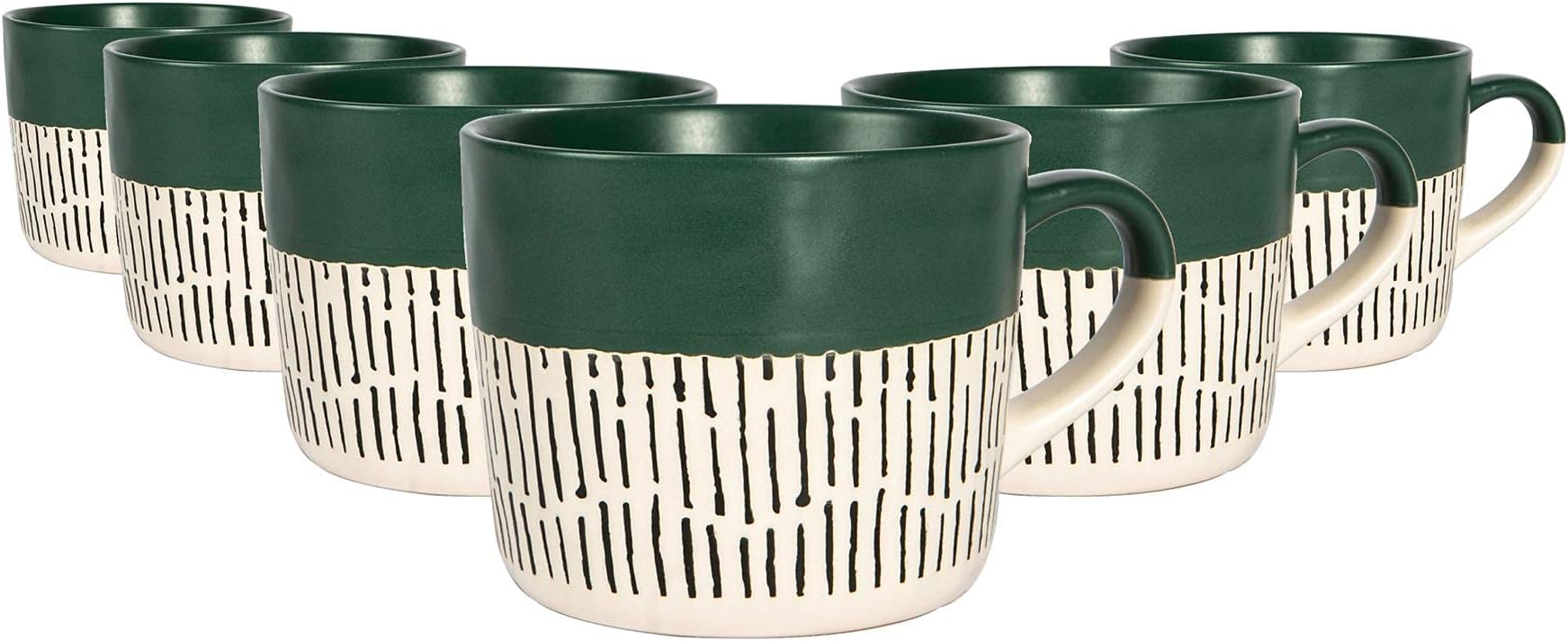 Nicola Spring 6X Green 450ml Dipped Dash Stoneware Coffee Mugs - Large ...