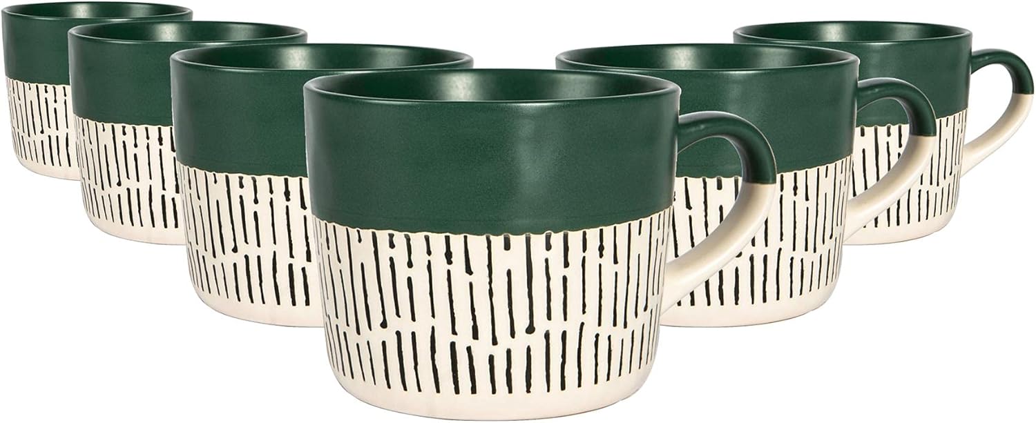Nicola Spring 6X Green 450ml Dipped Dash Stoneware Coffee Mugs - Large ...