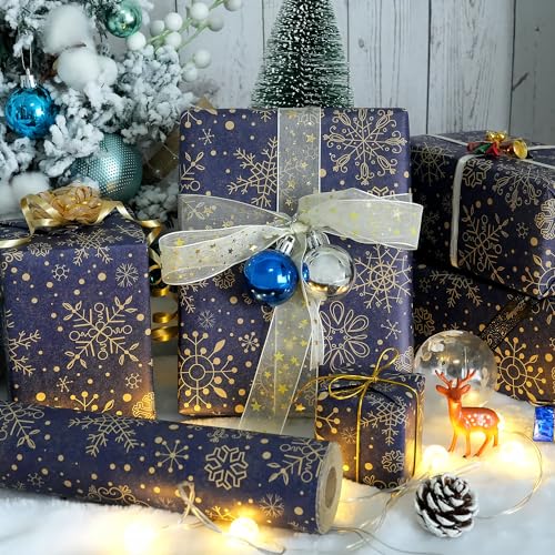 Snapklik.com : Christmas Wrapping Paper Roll, Navy Blue And Brown Kraft ...