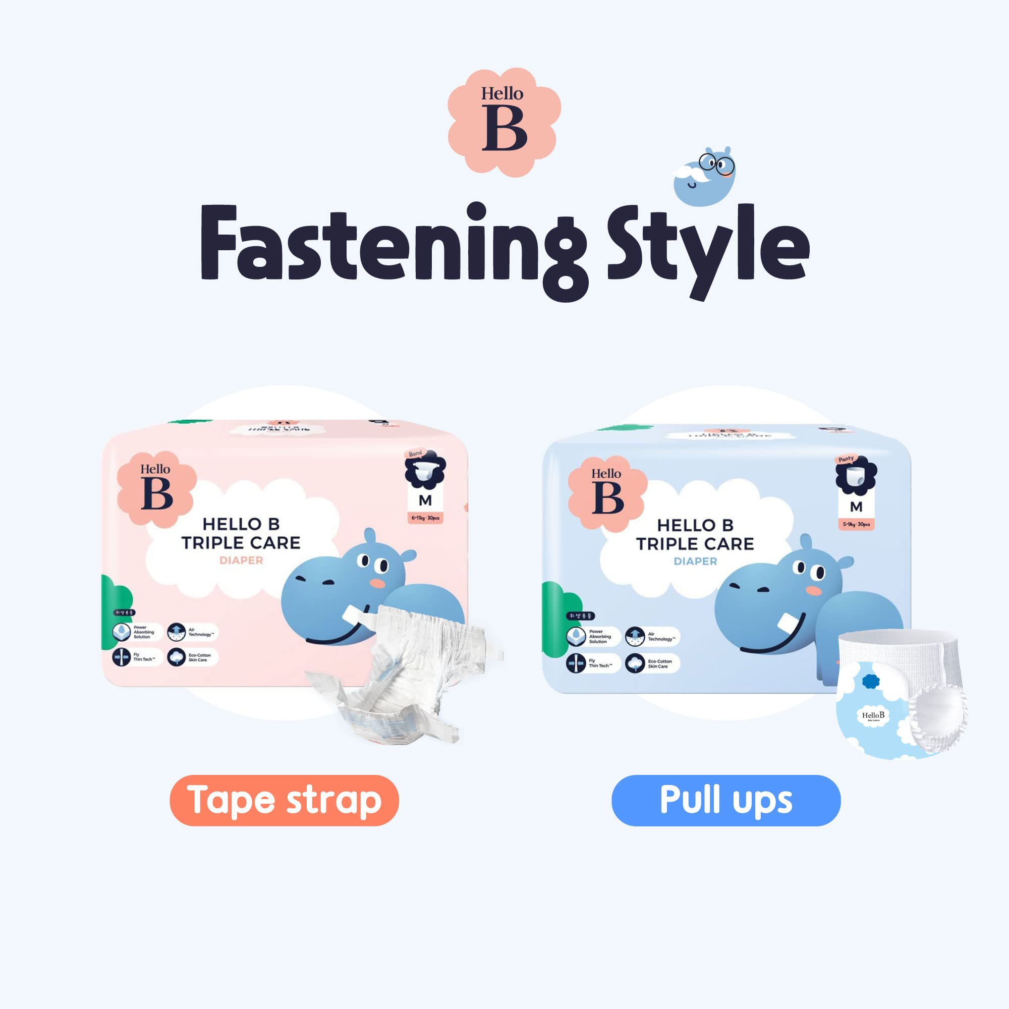 LOT OF 2 Hello B Triple Care Baby Diapers (2 Size) for Sensitive Skin ...