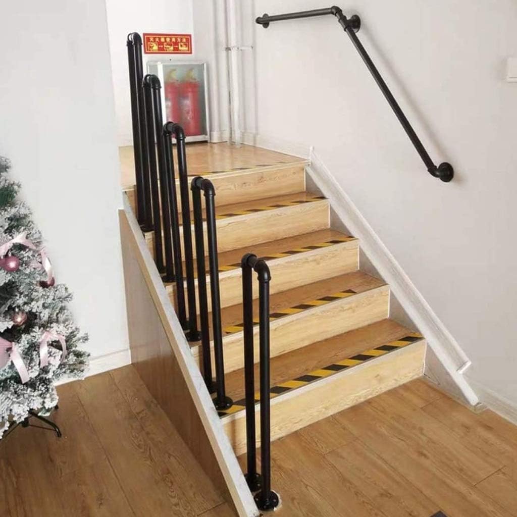 MYOYAY U-Shaped Industrial Pipe Stair Handrail Black Rustic Iron ...