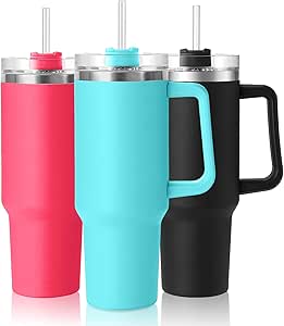 40Oz Vaso Térmico con Asa, Vaso Térmico de Acero con Tapa y Pajita, para Mantener Agua, Té, Vino ...