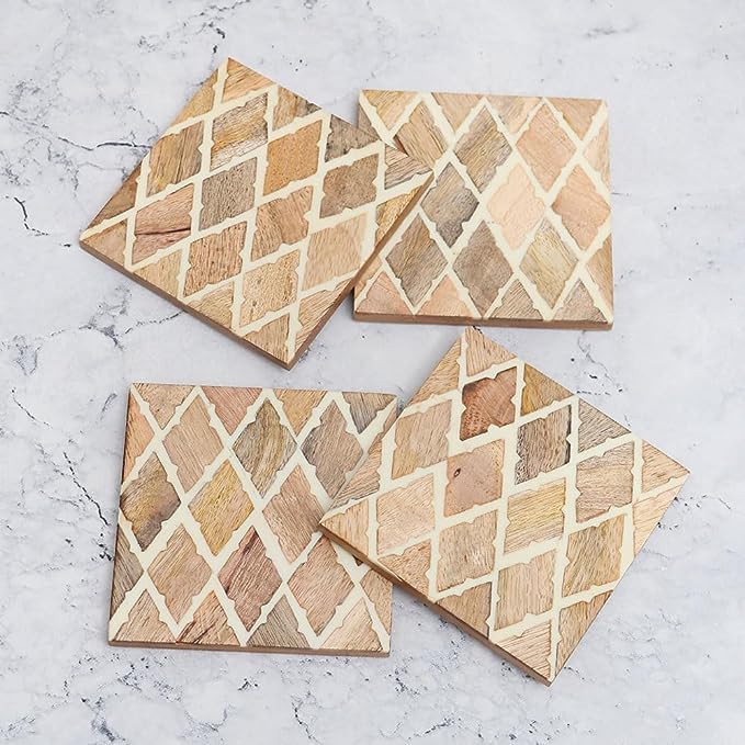 Indian-Shelf Tea Coster Set 4 Pcs| Personal Bar Set| Wood Coaster| Cup ...