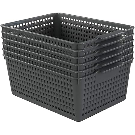 Rinboat Large Plastic Rectangle Storage Baskets, Gray, 6 Pack : Amazon ...