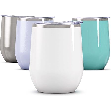 Amazon.com | 12 Oz Insulated Wine Tumbler with Lid Double Wall Vacuum Stainless Steel Wine Glass ...