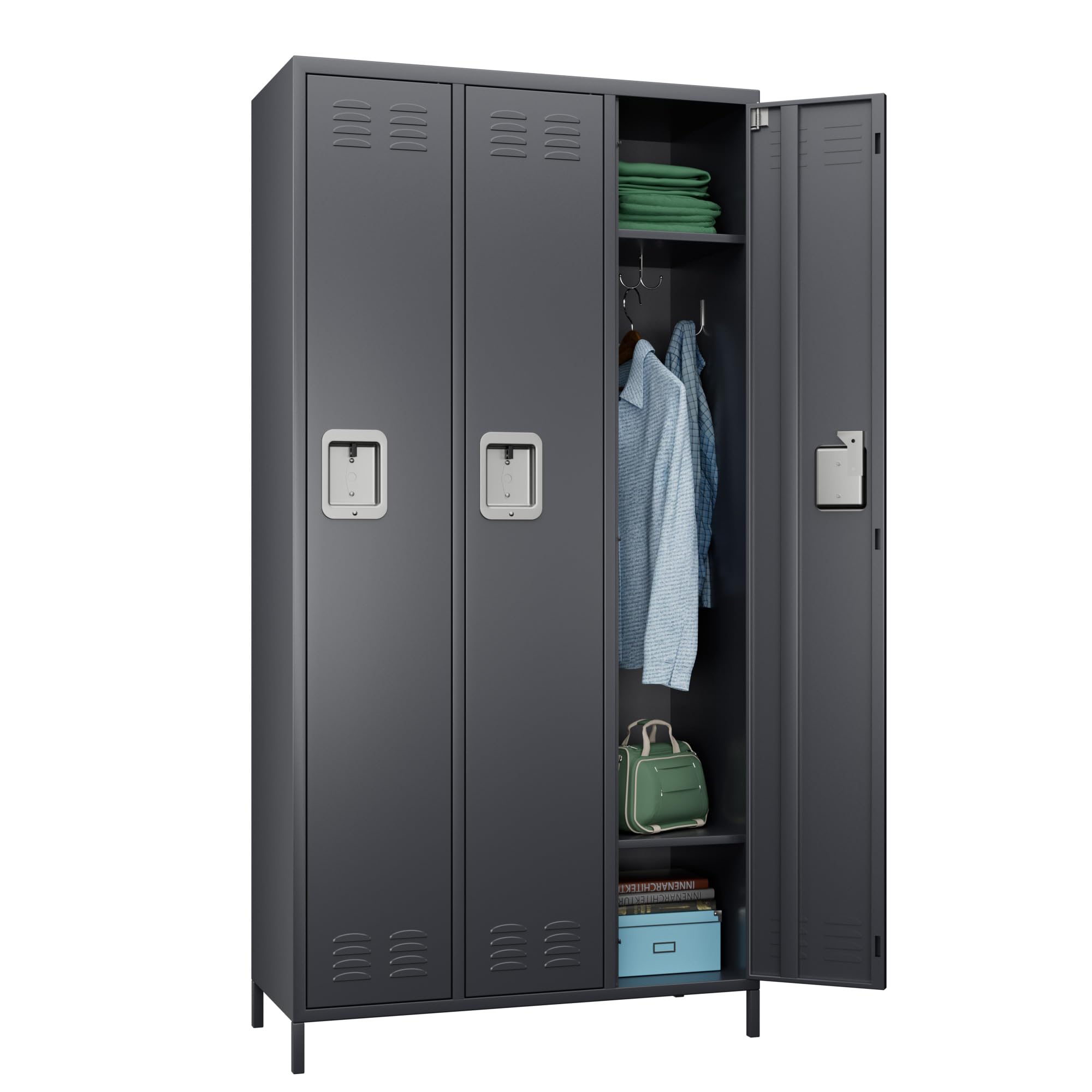 Amazon.com: SUXXAN Metal Employee Locker with 3 Doors&9 Hooks, Storage ...