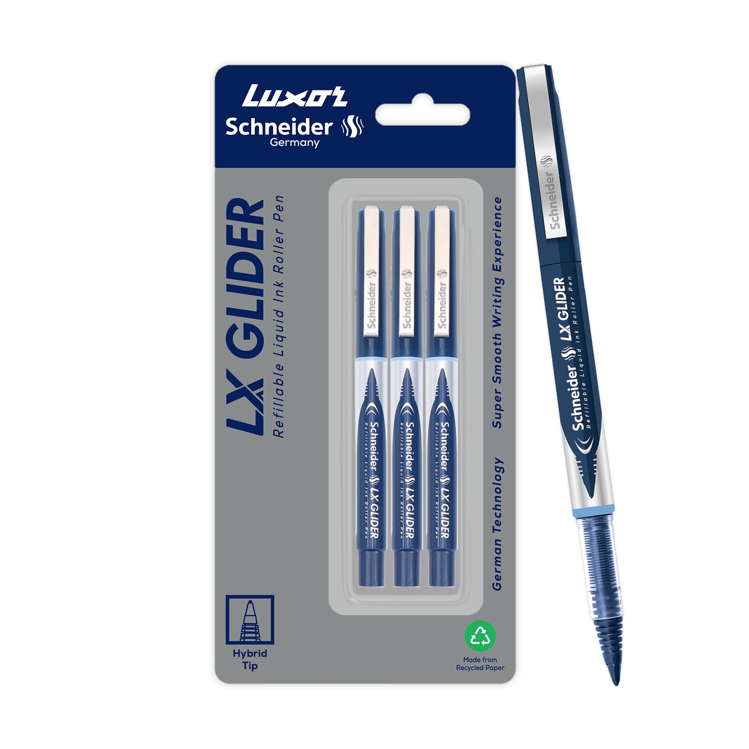 Luxor Schneider, LX Glider Pens, Pack of 3, Ink- Blue, Hybrid Tip ...