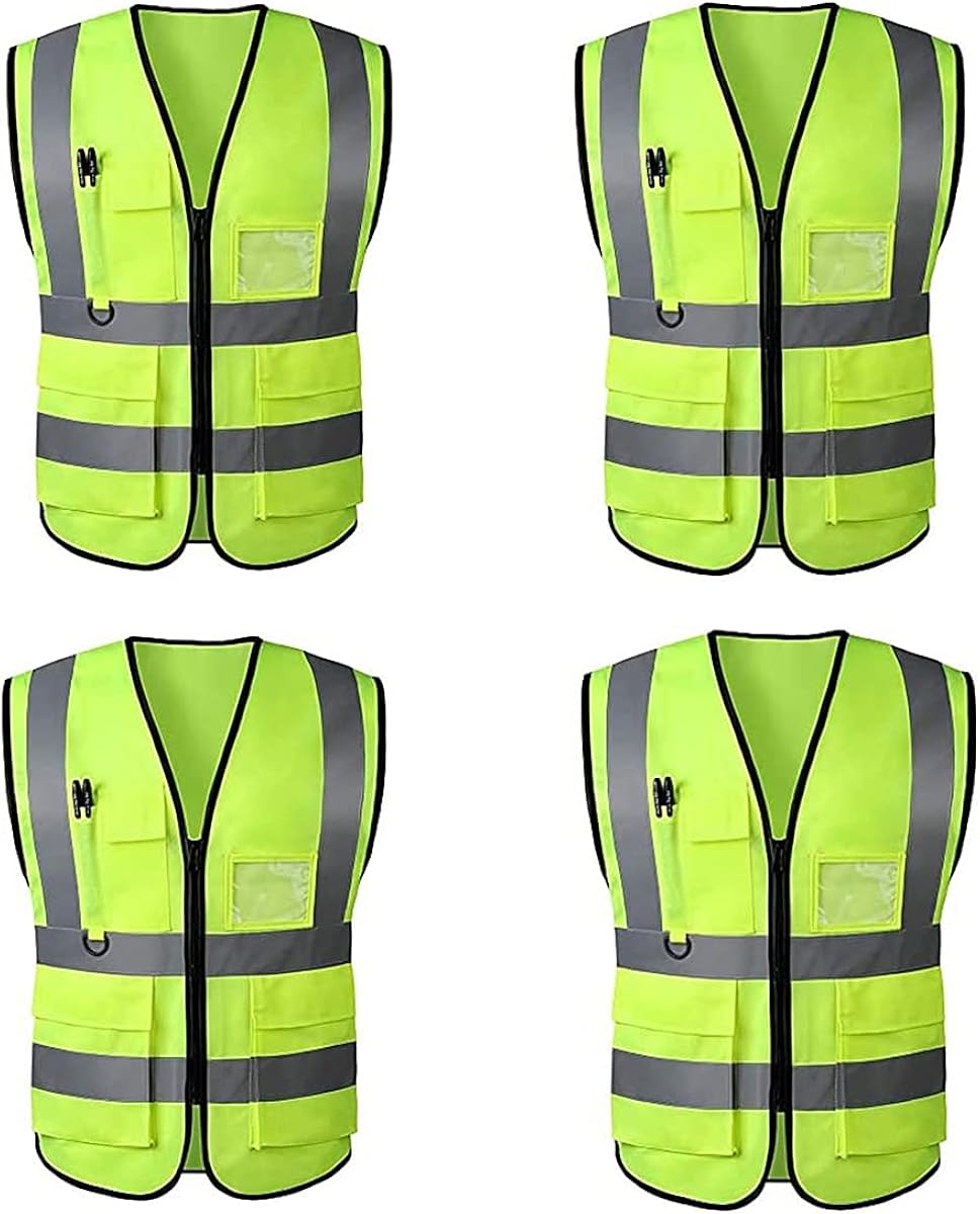 Reflective Safety Vests Yellow High Visibility Work Vest, 4 Pack ...