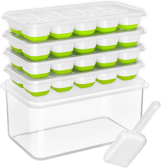 Amazon.com: DOQAUS Ice Cube Tray with Lid and Bin - 4 Pack Silicone Ice ...