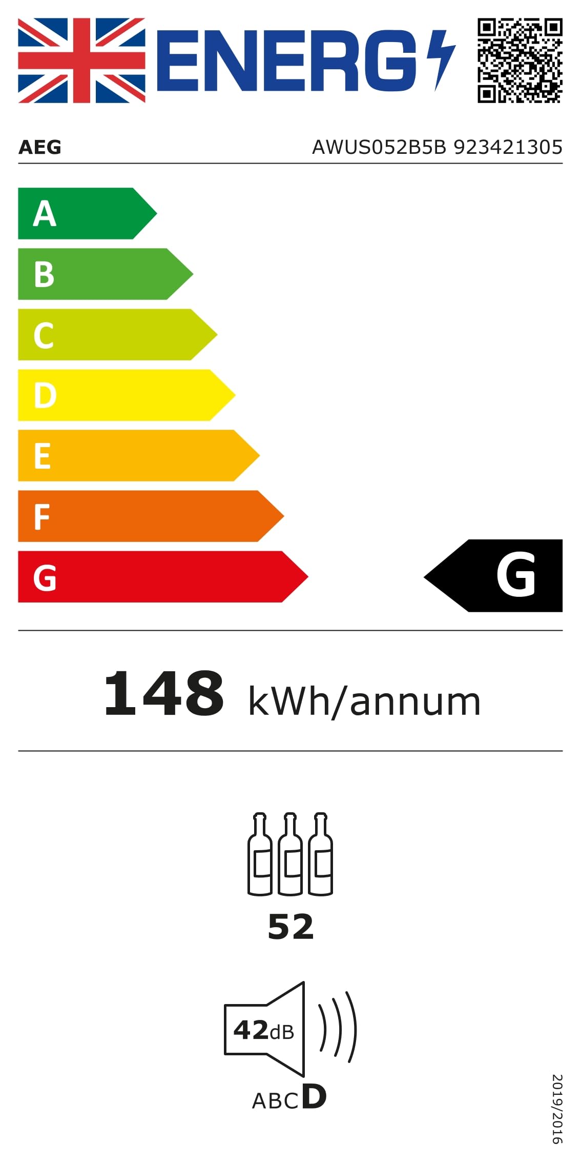 AEG 5000 Series Built-In Wine Fridge, AWUS052B5B, 82 cm, 145 L Capacity ...