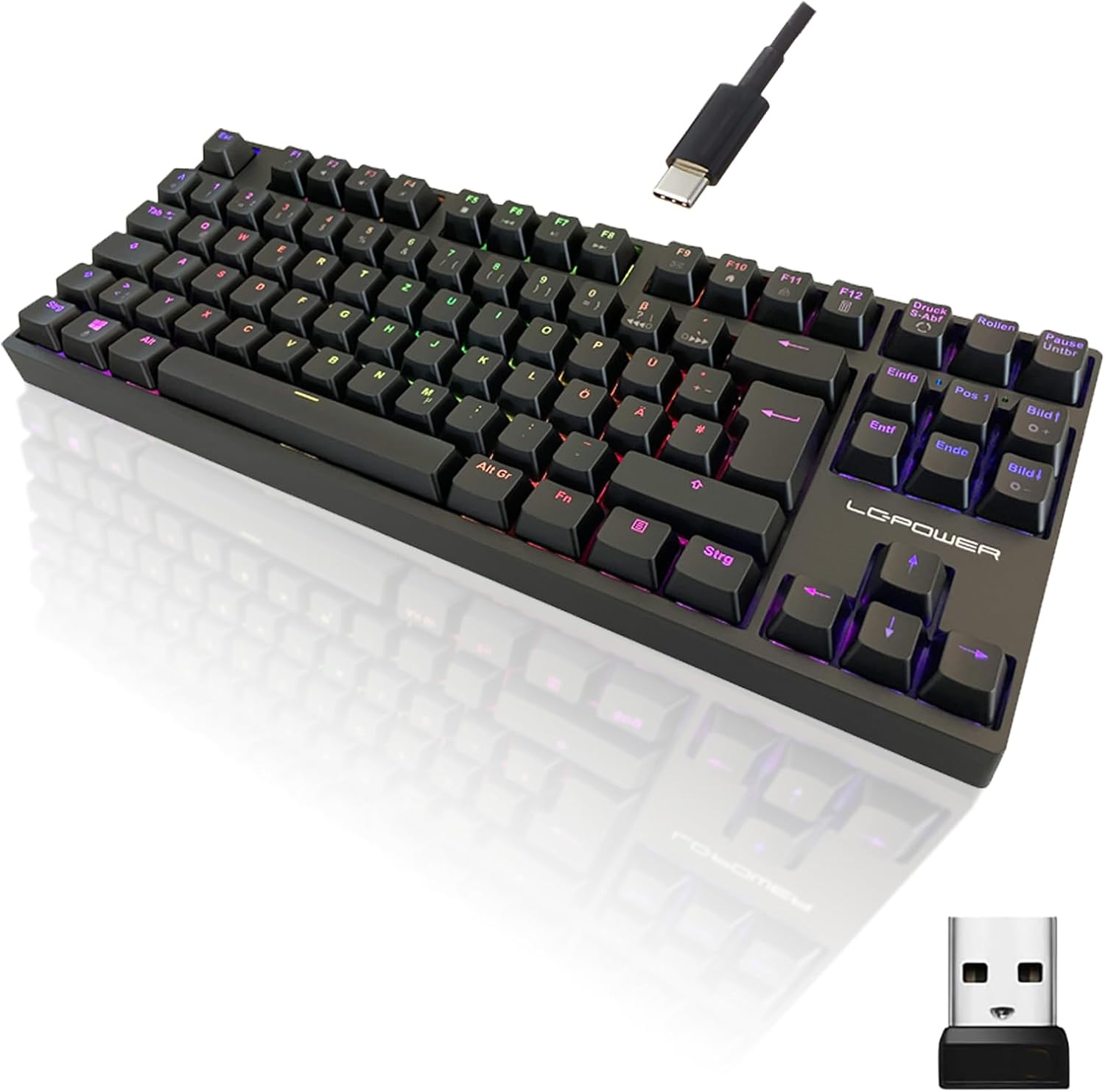 LC-POWER Mechanische Gaming-Tastatur mit TKL-Layout und RGB-Beleuchtung ...