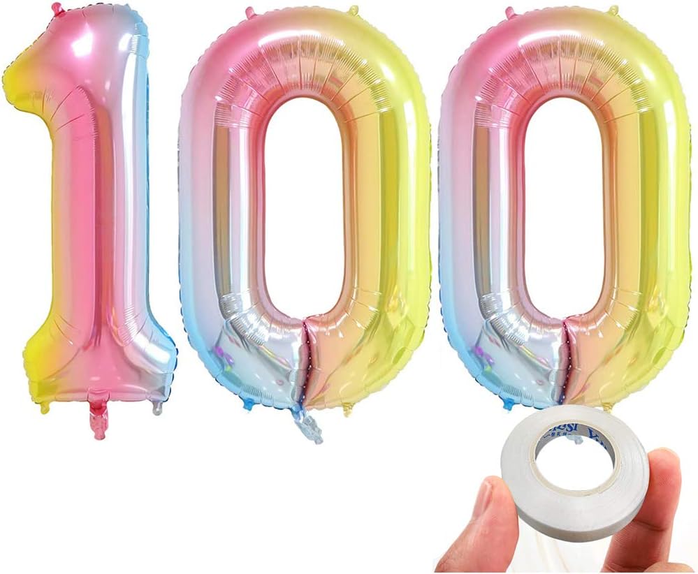 Amazon.com: KEYYOOMY 40 in Number 100 Balloons Rainbow Colored 100 Days ...
