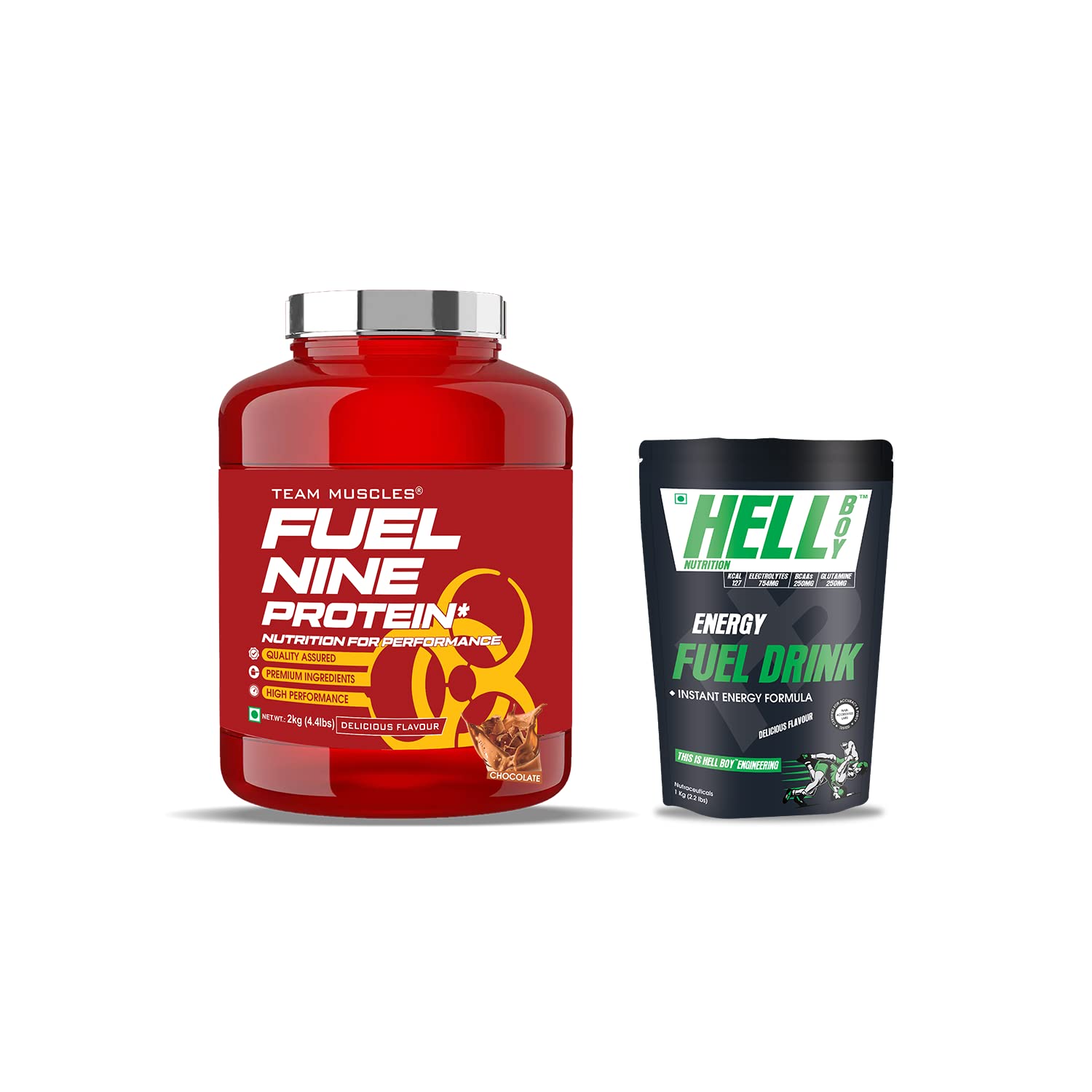 Buy Team Muscles TM Fuel Nine Whey Protein-2 Kg With HELL BOY Energy ...