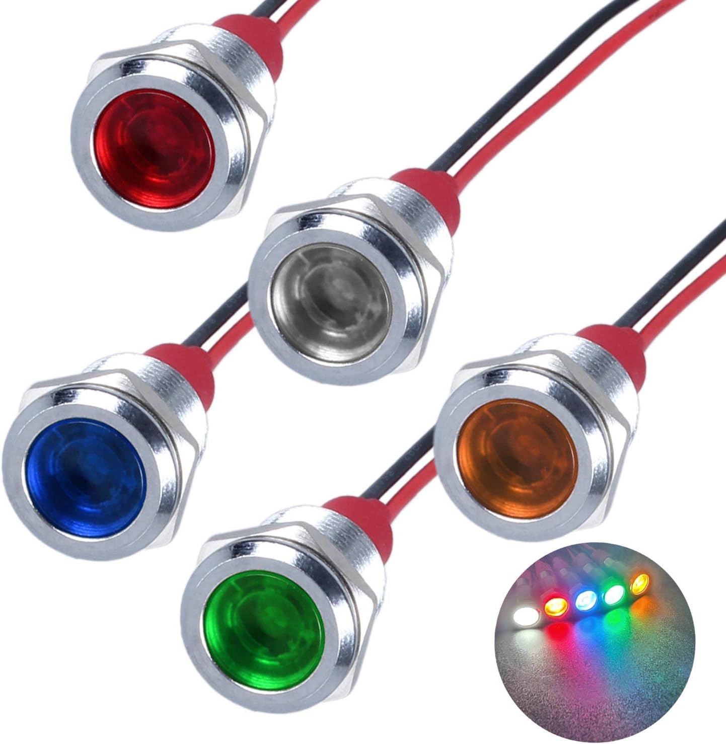 DMWD 5Pcs 12V-24V Energy Saving LED Indicator Light Mounting Hole 12mm ...