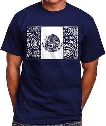 Amazon.com: Mens Navy Bandana Mexico Flag T Shirt Brown Pride Mexican 13 Chicano Cholo Tee, 2XL ...