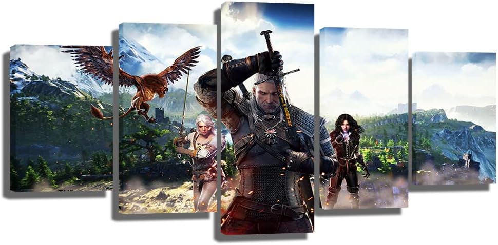Amazon.com: 5 Pieces The Witcher 3 Wild Hunt Game Poster Canvas ...