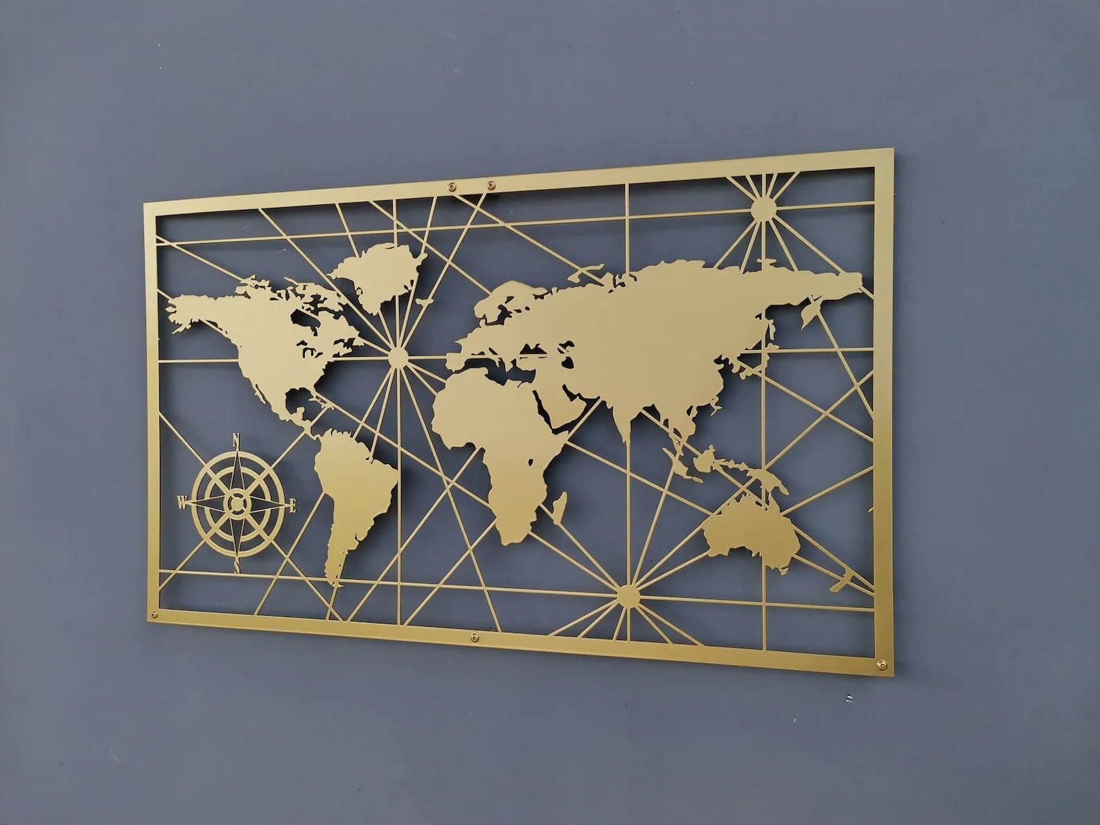 Herrlich Homes Golden Metal World Map Wall Decor For Luxury Livingroom ...