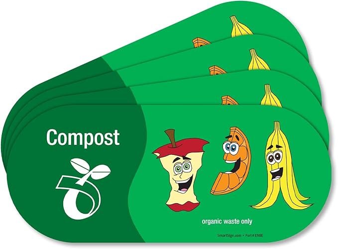 SmartSign (Pack of 4) 3.75 x 9 inch “Compost - Organic Waste Only ...