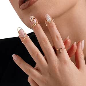 Amazon.com: Formery 3pc Rhinestone Nail Ring Set Gold Crystal Nail Art ...