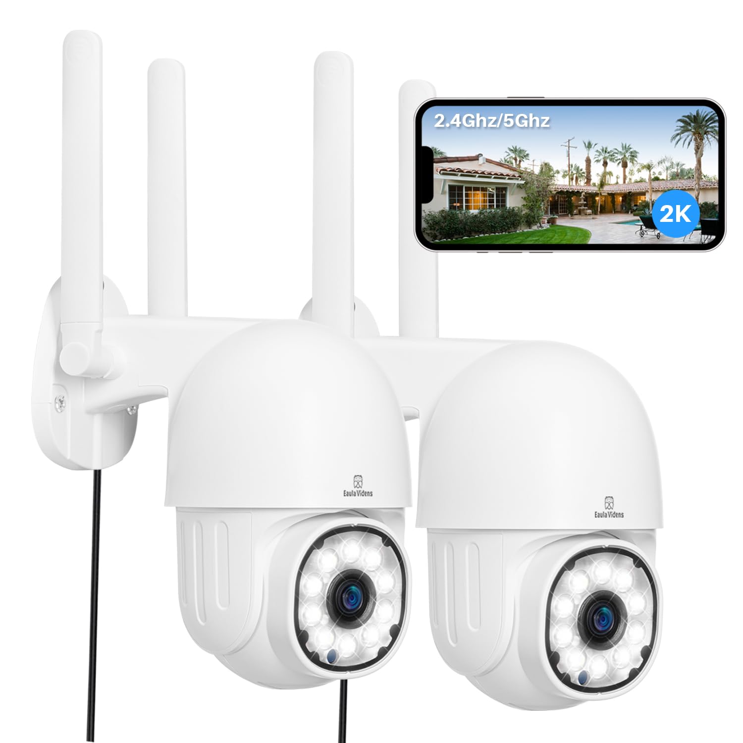 Amazon.com : 2PCS 2K Security Camera Outdoor No Monthly Fee, 2.4G/5G ...