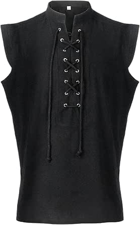 Mens Medieval Renaissance T Shirts Pirate Sleeveless Lace-up Tunic ...