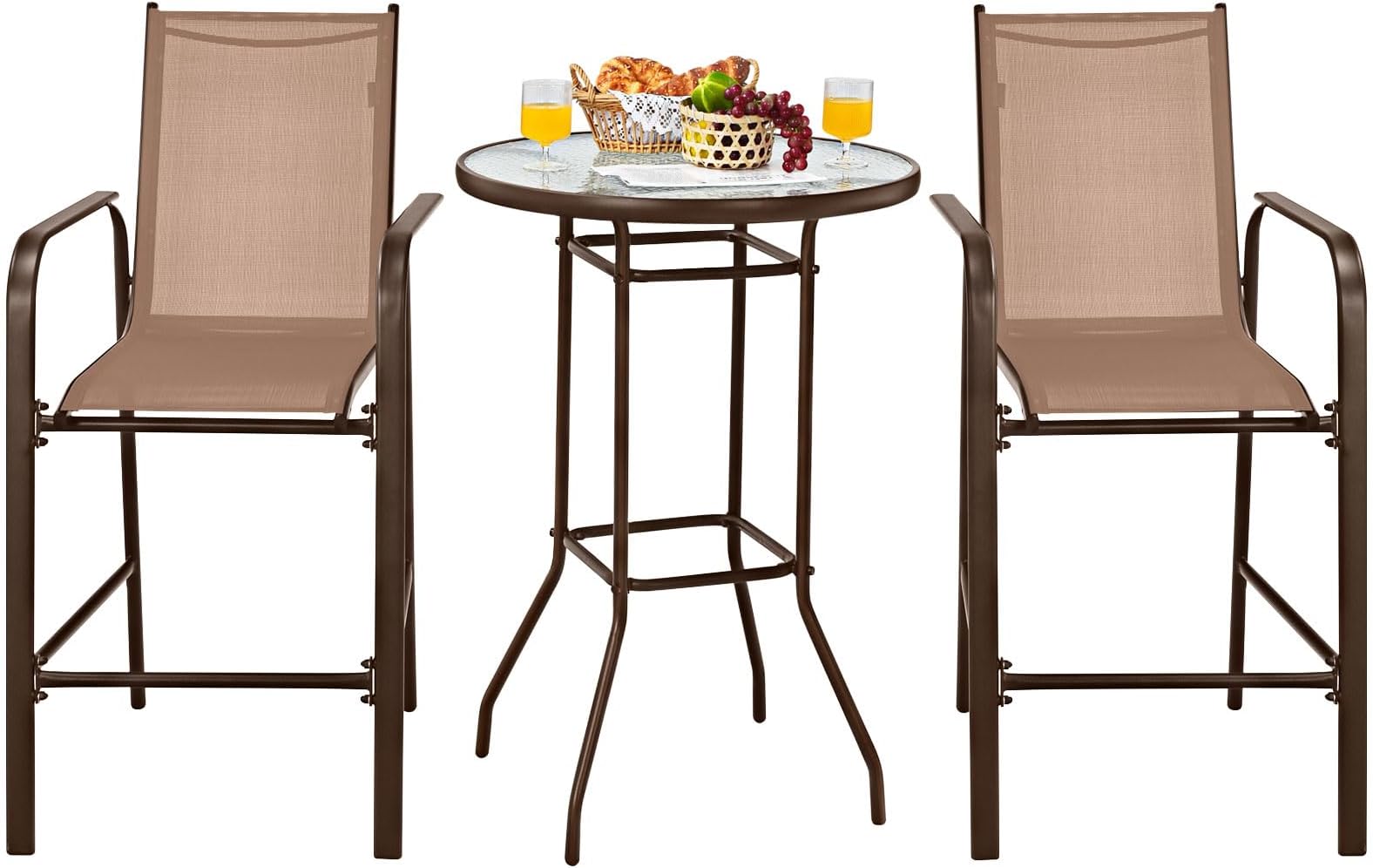 Amazon.com: Tangkula 3 Pieces Outdoor Patio Bar Set, Outdoor Bistro Set ...