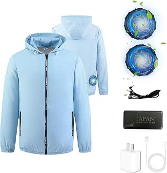 Amazon.co.jp: [YAYAMIYA] 空調作業服 ファン付き2025最新 60000mAh大容量バッテリー ファン付き作業服 冷却服 3D循環送風 4段階風量調節 最大30時間送風 ...