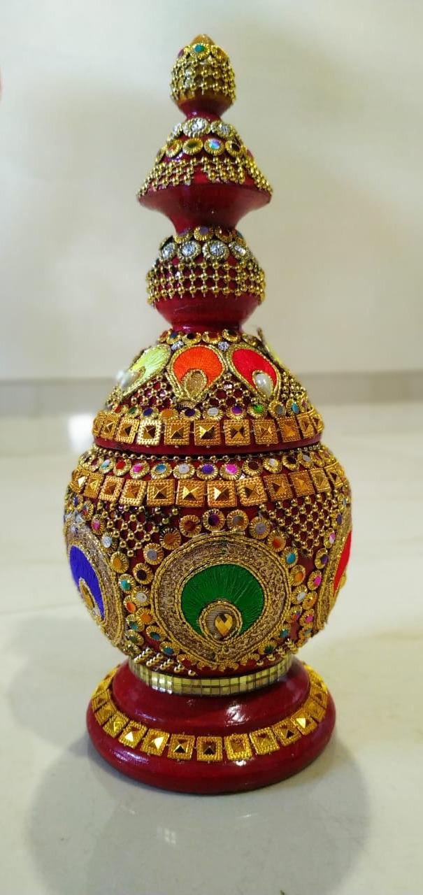 Buy Handmade Sindoor Box/Wooden Sindur Dani with Meena Work 22 × 10 × ...