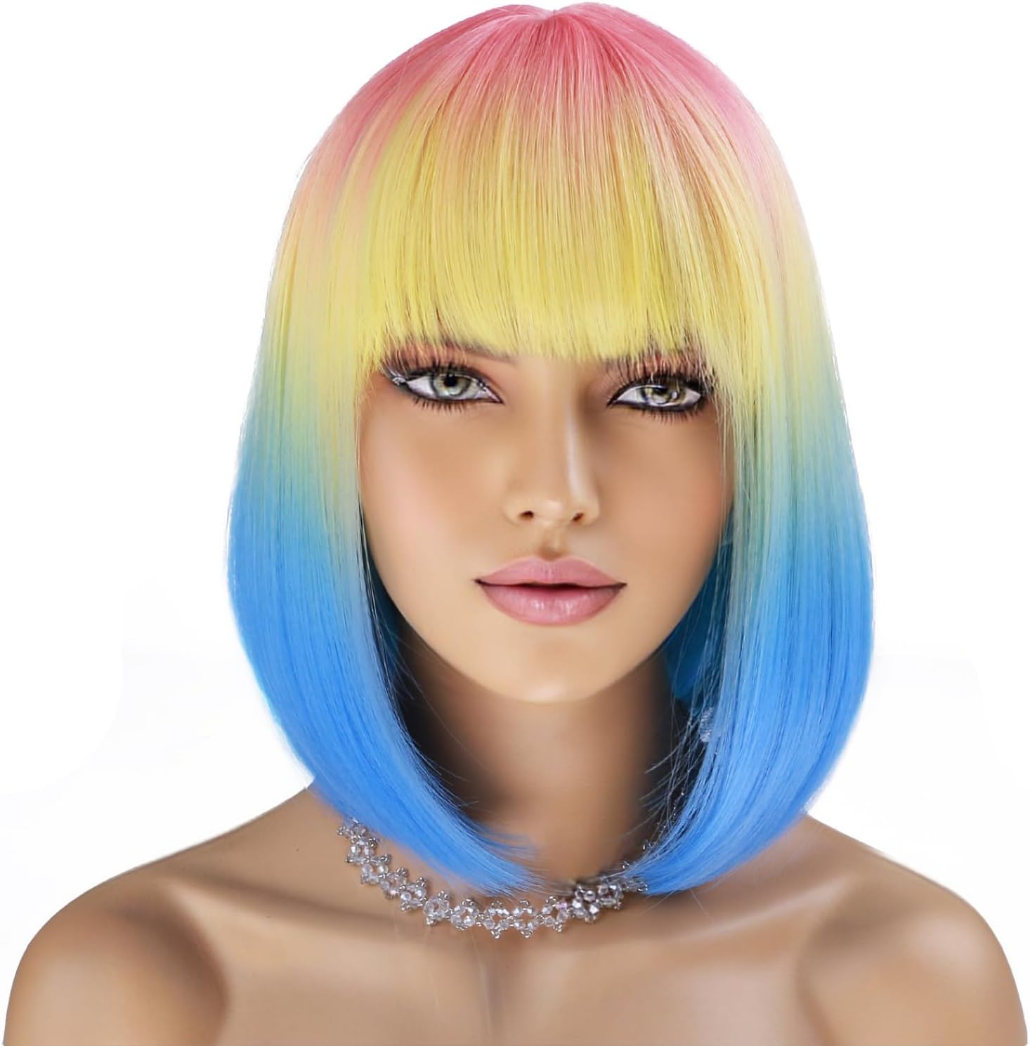Amazon.com : PATTNIUM Rainbow Bob Wig for Women Short Straight Rainbow ...