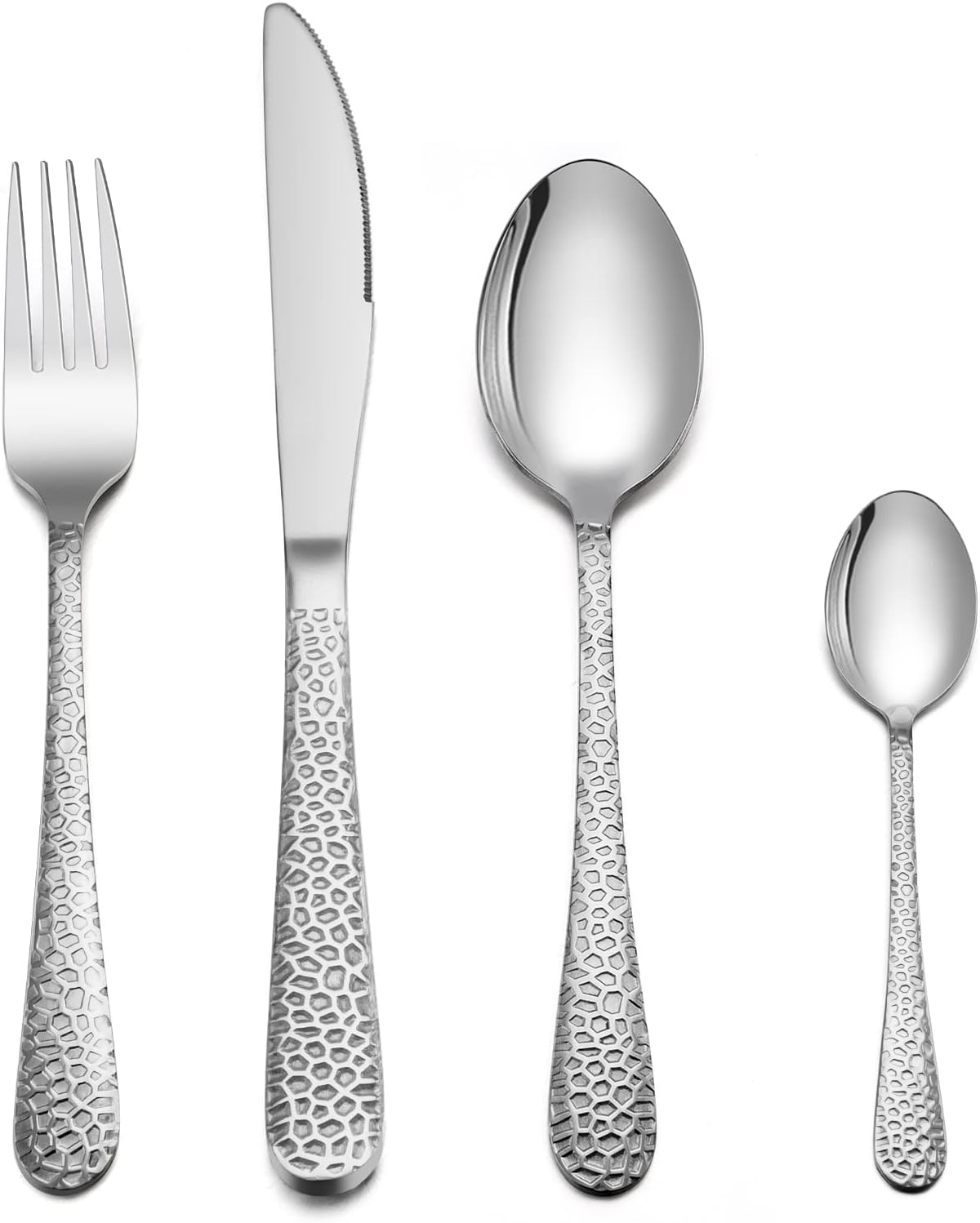 HaWare Cutlery Set, 32-Piece Stainless Steel Hammered Flatware Sets ...
