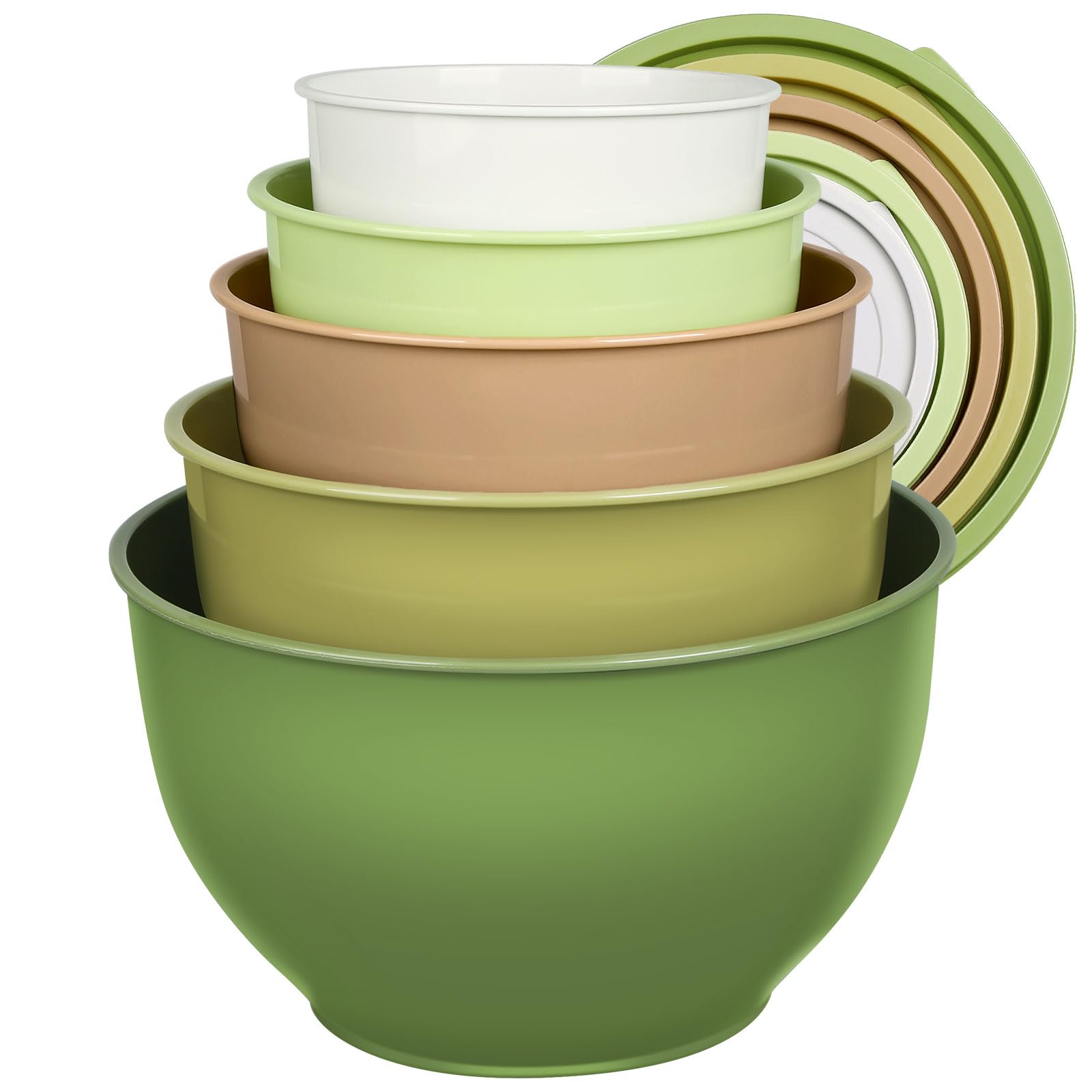 Greentainer Plastic Mixing Bowl Set with Lids for Kitchen, Nesting ...