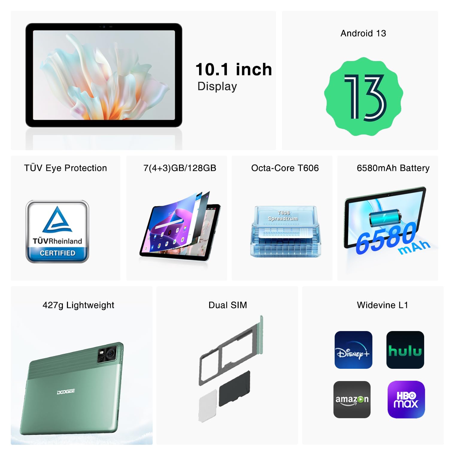 Snapklik.com : DOOGEE T10E Android Tablet, 10.1 Inch Tablet