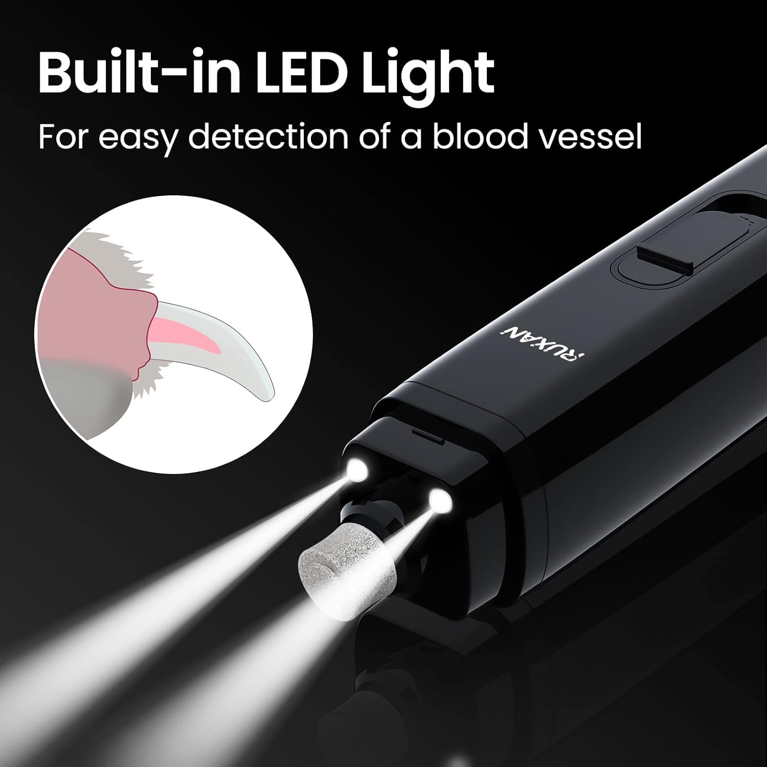 Dog Nail Grinder with LED Light, Low Noise Pet Nail File Electric Claw ...