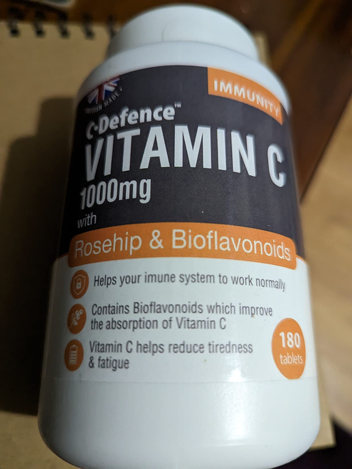 Vitamin C 1000mg with Rosehip and Bioflavonoids -180 Tablets, C-Defence ...