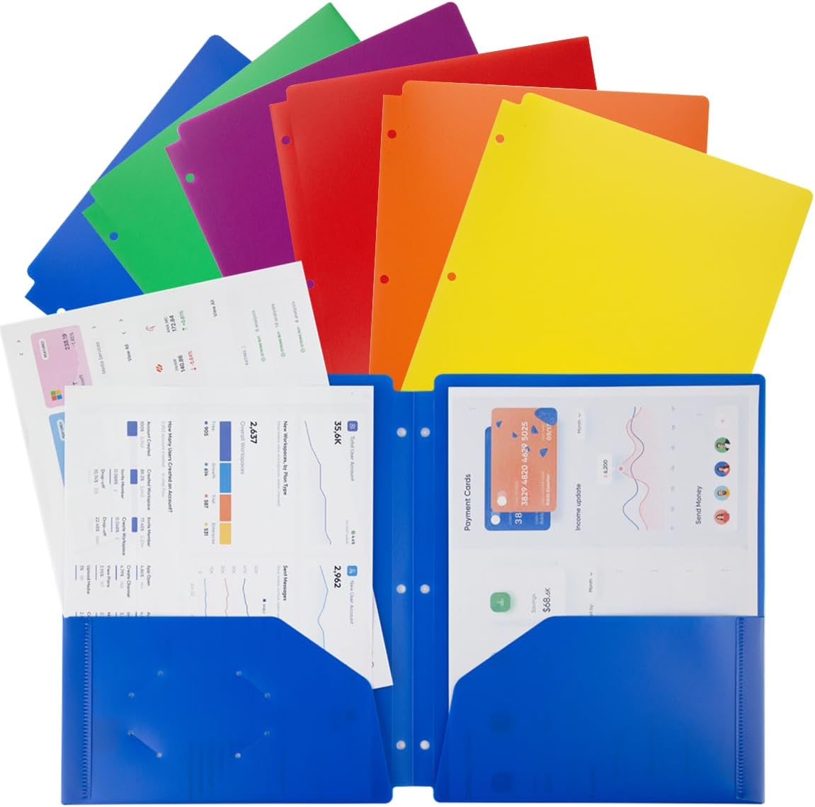 Amazon.com : 3 Hole Punch Pocket Folders - Extra Tough Folders ...
