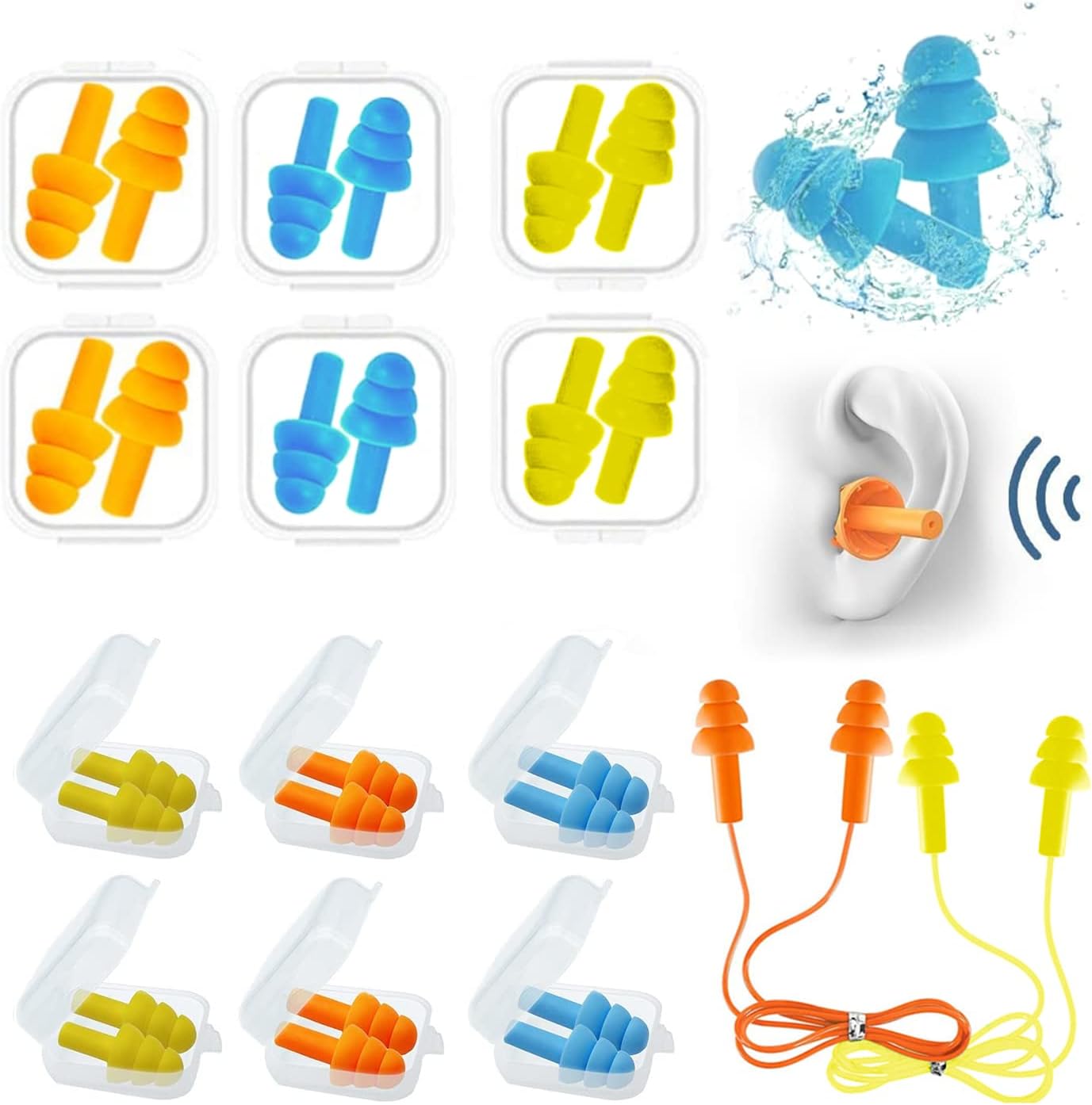 12 pares de Tapones de Silicona con Cuerda, Reutilizables Tapones de ...