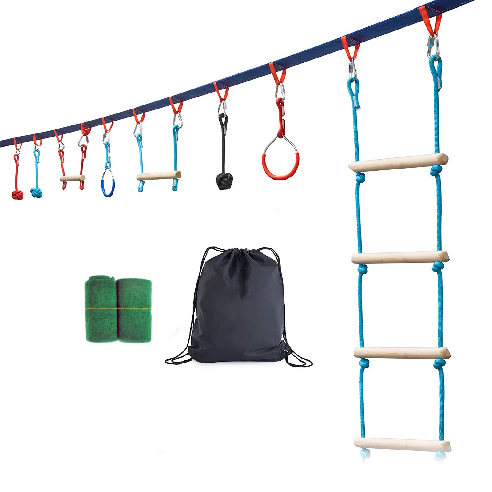 Buy 50ft Ninja Slackline Monkey Bar & Ladder Kit - Kids Gym Swinging ...