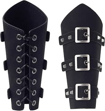 Amazon.com: Faux PU Leather Buckle Arm Bracers Medieval Knight LARP ...