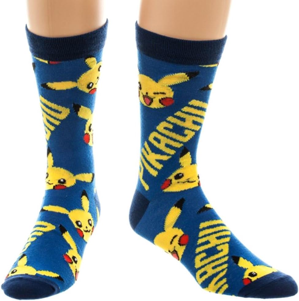 Amazon.com: Pokemon Pikachu All Over Print Mens Crew Socks, Blue, 10-13 ...