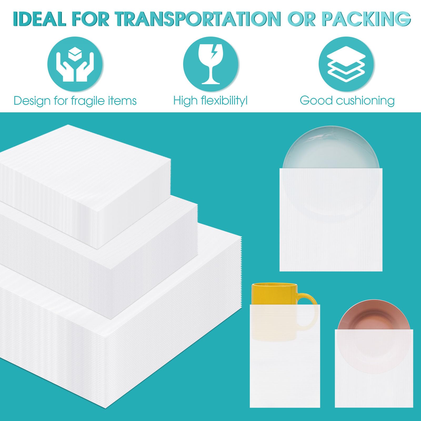 Zhanmai 300 Pcs Cushion Foam Pouches 3 Sizes Plate Packing Sleeves for ...