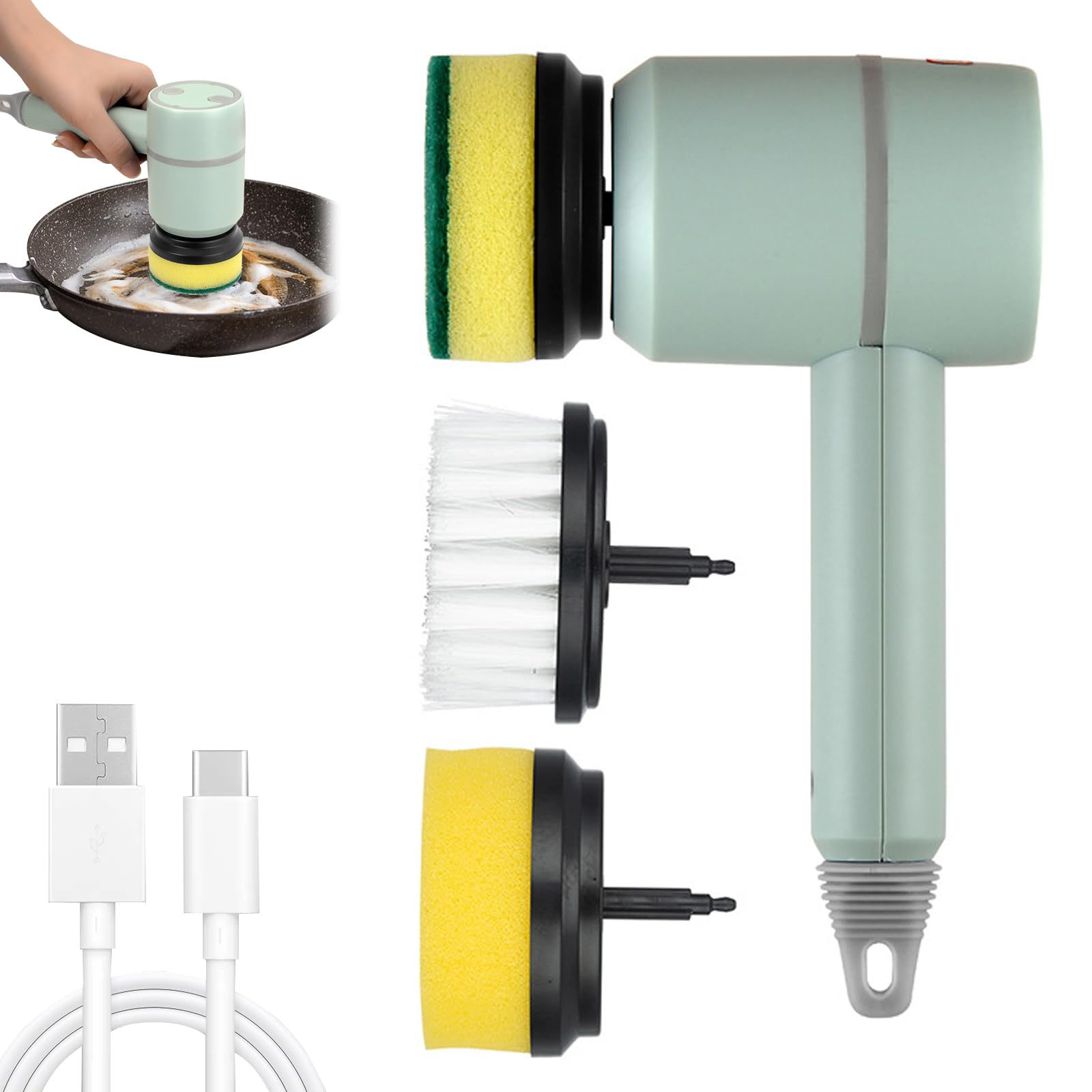 Dish Buddy, Electric Spin Scrubber with 3 Brush Head 3 Gear 1200mAh USB ...