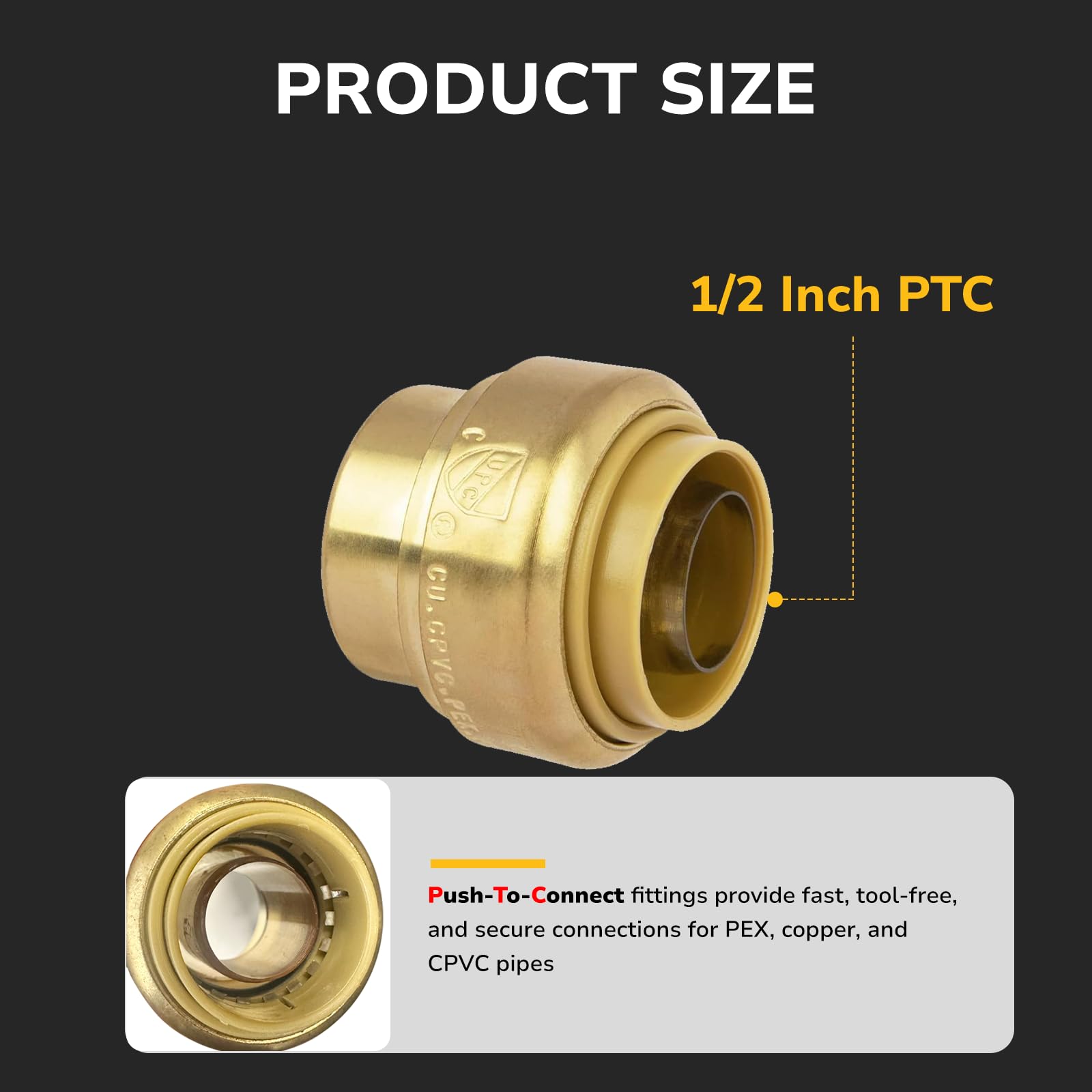 Snapklik.com : JUWO 1/2" Push Fit End Cap, Push To Connect Brass ...
