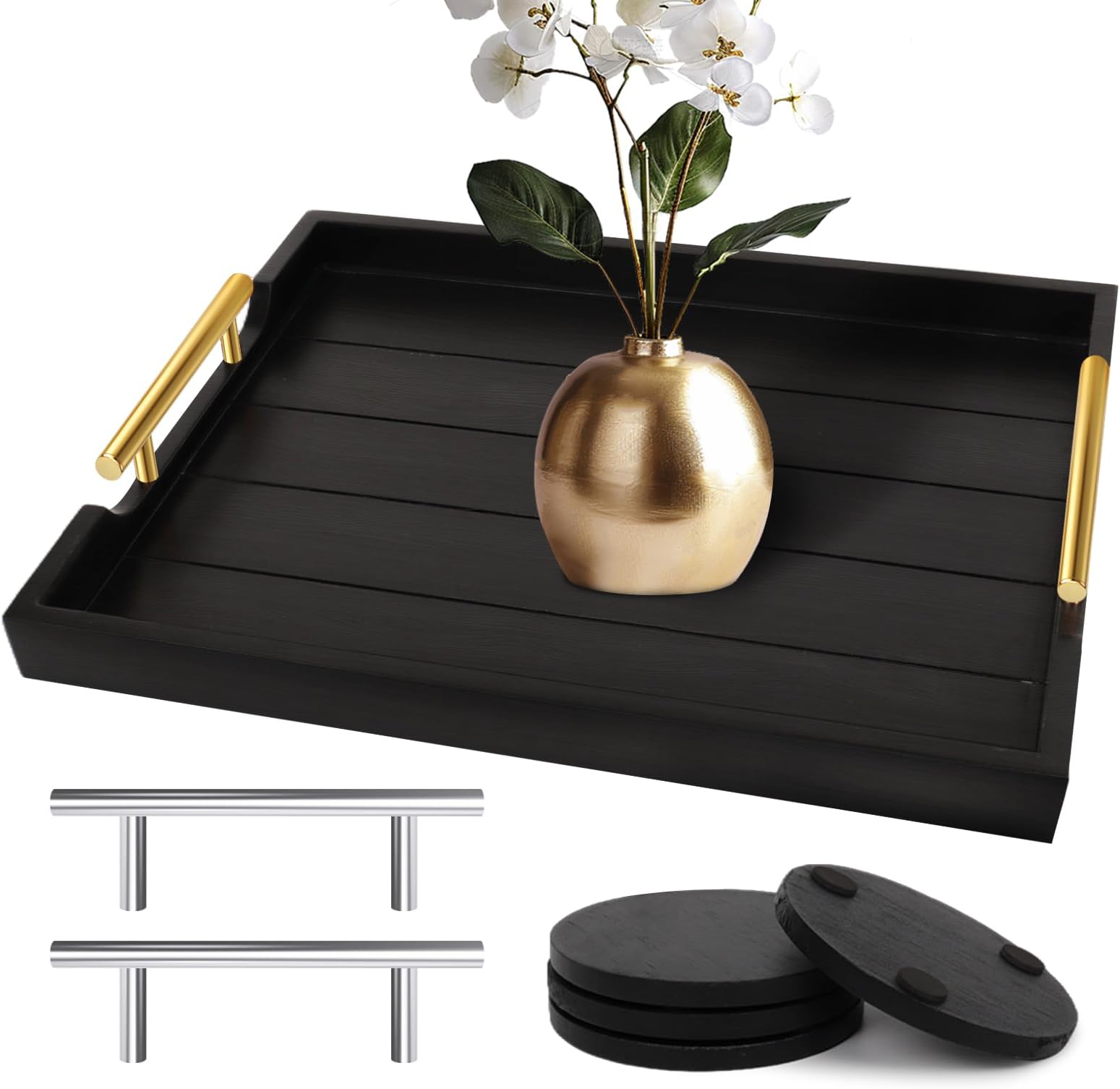 Amazon.com: PRESTIGE Non Slip Black and Gold Serving Tray with Cup Mats ...