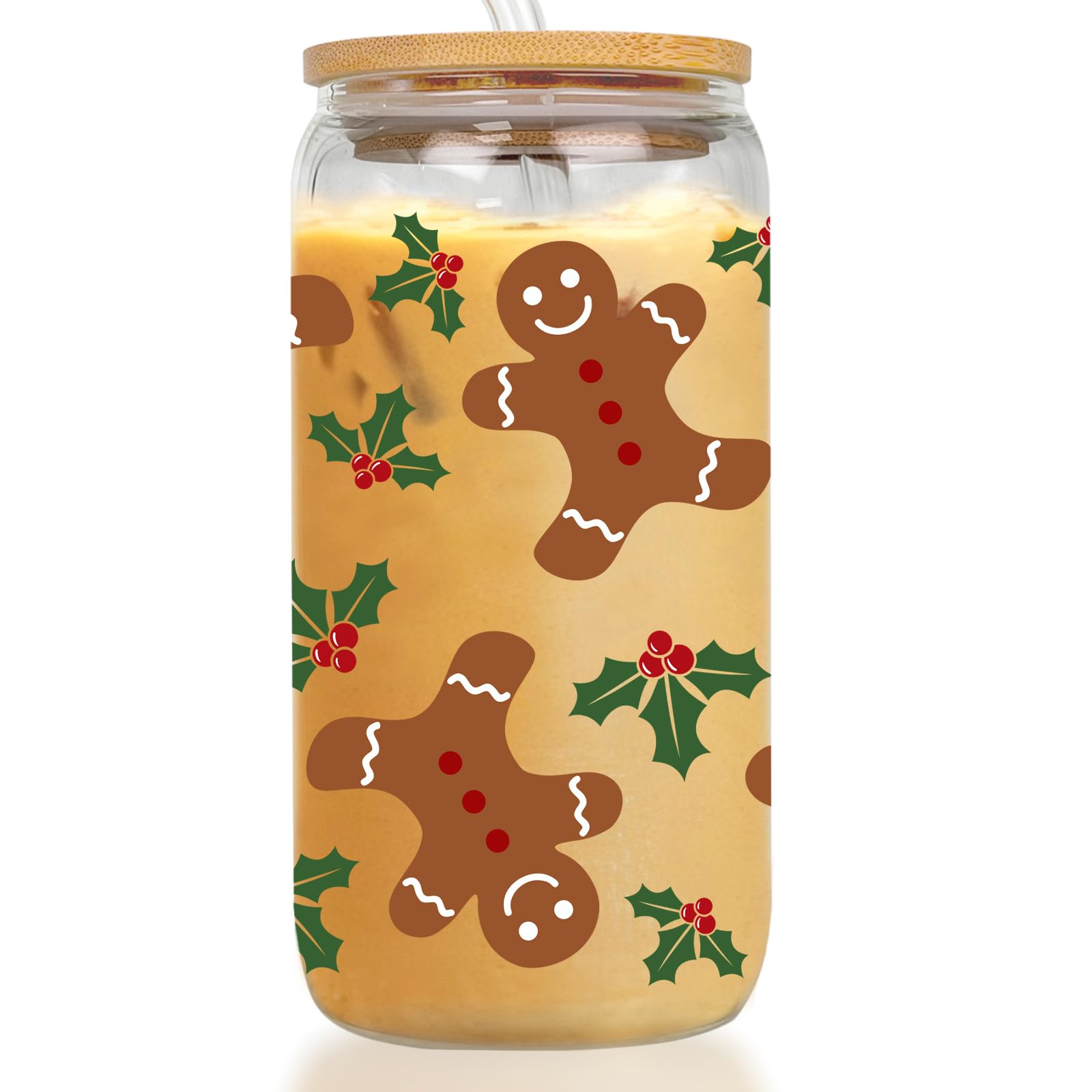 Amazon.com | FatWongcoi Holly Gingerbread Man Iced Coffee Cup ...