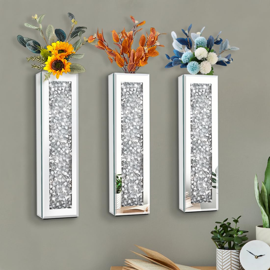 Amazon.com: Azonsdop Silver Mirrored Vase Set of 3, Crystal Crush ...