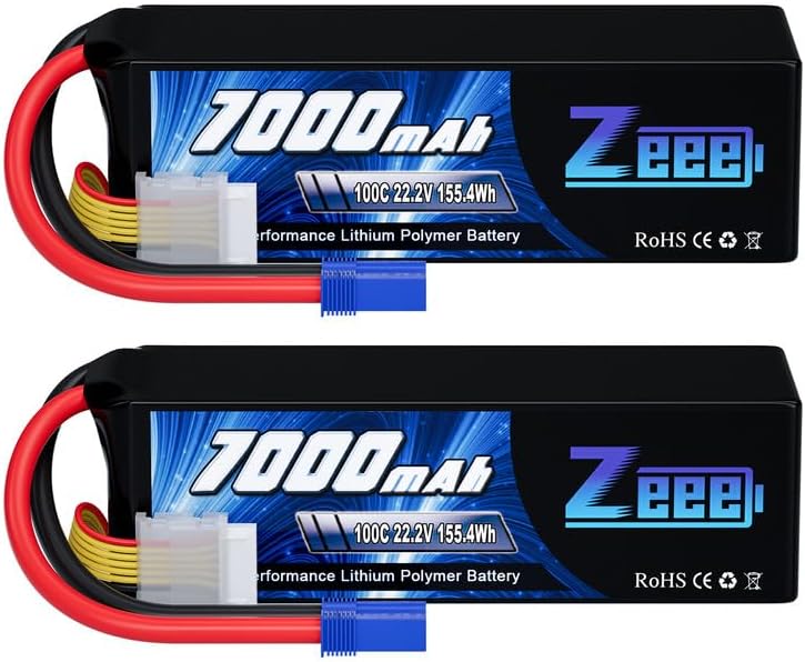 Amazon.com: Zeee 6S Lipo Battery 7000mAh 22.2V 100C Soft Case Battery EC5 Connector 2 Pack ...