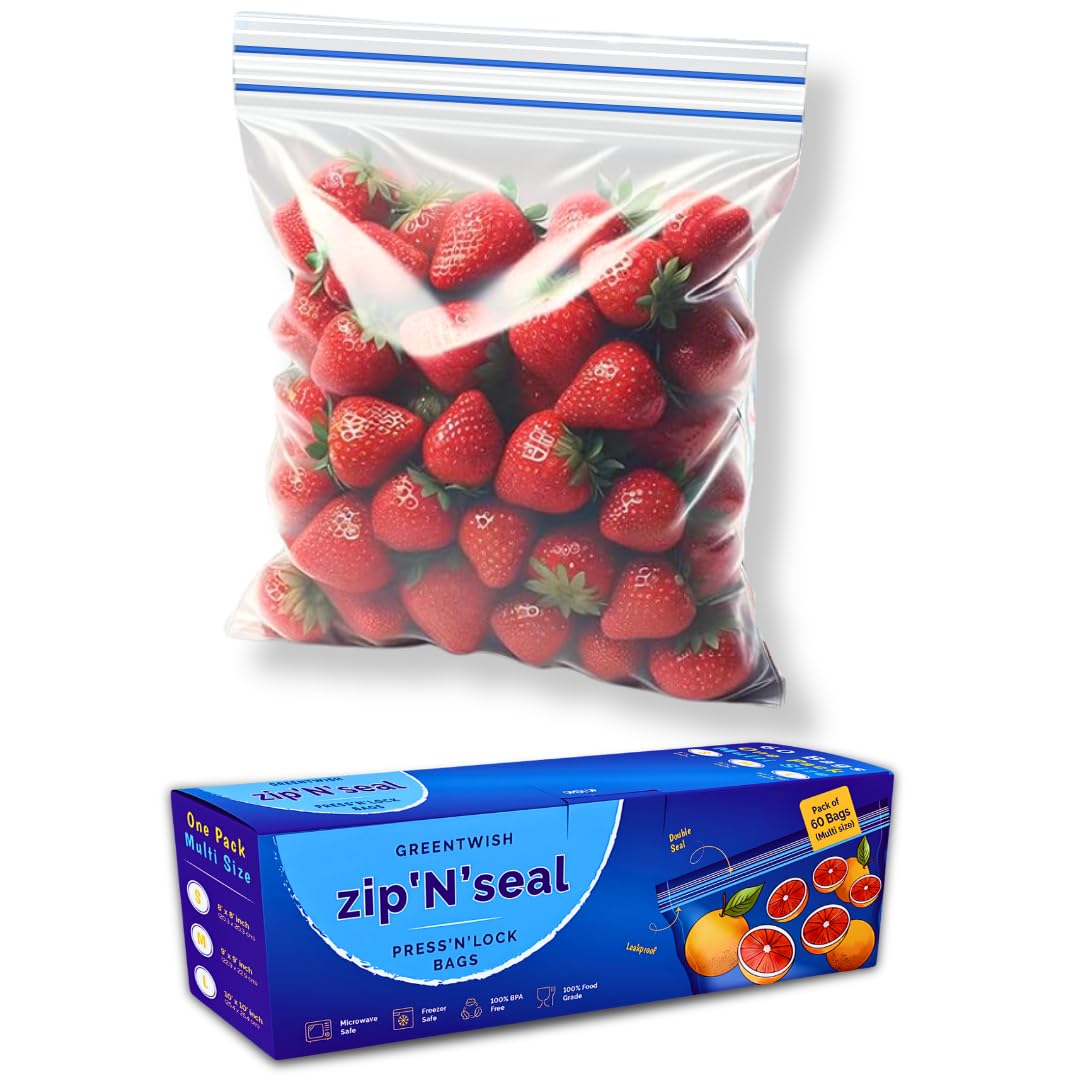 Buy GREENTWISH Zip 'N' Seal (Pack of 60 Bags) Double Seal Zip Lock Bags ...
