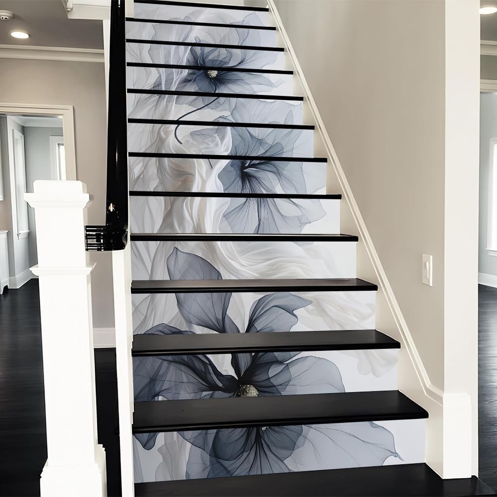 Amazon.com: REDAMANCY Beige Modern Flower Peel and Stick Vinyl Stair ...